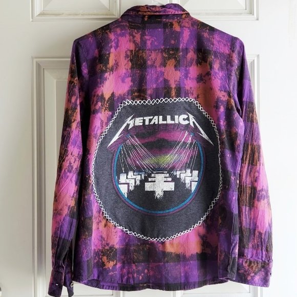 dELiA*s | Tops | Upcycled Distressed Flannel Shirt With Metallica Rock ...